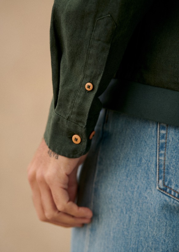 Ellis Lin Shirt - Dark Green - Linen - Octobre Éditions