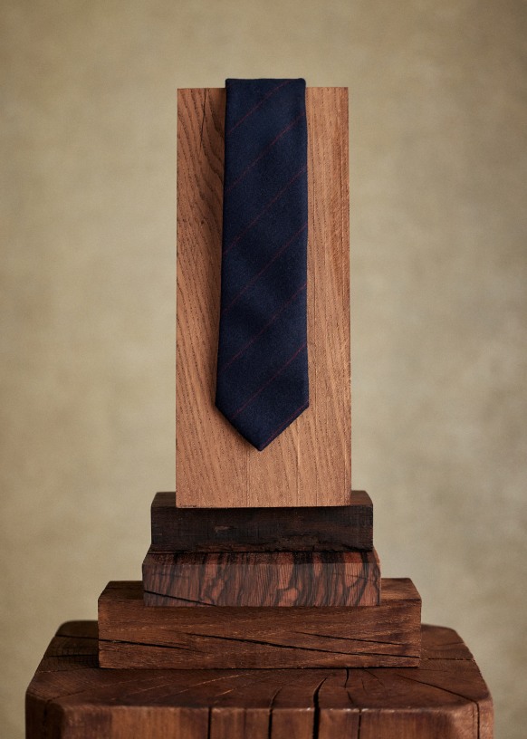 Fletcher Tie - Navy with Burgundy Stripes - Wool - Sézane