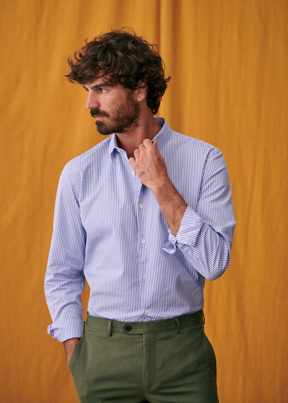 Allen Shirt - White Blue Stripes - Cotton - Sézane