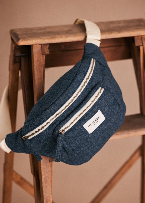 Ember Woolen crossbody pouch - Mottled Blue - Wool - Octobre Éditions