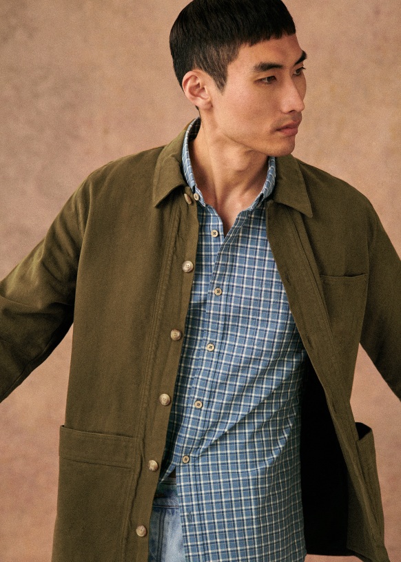 CHARLIE Carreaux Shirt - Ecru Blue - Organic Cotton - Sézane